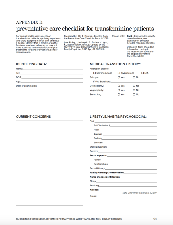 Preventive Care Checklist for Transfeminine Patients | Rainbow Health ...